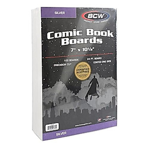 BCW Silver Age Backing Boards - 1 Pack (100 Total) | Certified Acid-Free, 7x10.5 Inches | Safeguard Your Valuable Silver and Bronze Age Comics