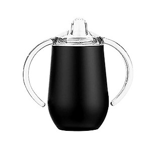 Stainless Steel Straw Sippy Cup with Handles & Silicone Lids,10 oz BPA Free Double Wall Vacuum Insulated Sippy Cup Mug Tumbler Toddler Straw Cups for boys and girls Non-Spill Sippy Cups (Black)