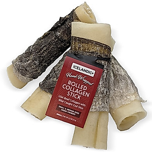 Icelandic+ Beef Rolled Collagen Stick with Wrapped Fish 4" Dog Treat