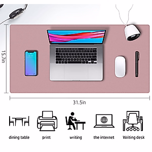 Desk Mat Large Protector Pad - Multifunctional Dual-Sided Office Desk Pad,Smooth Surface Soft Mouse Pad, Waterproof Desk Mat for Desktop, Pu Leather Desk Cover for Office/Home(Purple, 31.5" x 15.7")