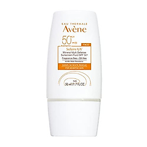 Eau Thermale Avène Solaire UV Mineral Multi-Defense Sunscreen Fluid SPF 50+ - Non-Whitening - Antioxidant & Blue Light Protection - 1.7 fl. oz.