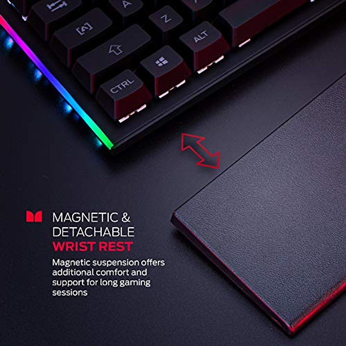 Monster Alpha 5.0 LED Mechanical Gaming Keyboard with Anti-ghosting Individually Backlit RGB Keys, Programmable RGB Lighting Effects, Magnetic Palm Rest and Dedicated Media Keys – for PC Gaming