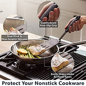 DI ORO Silicone Turner Spatula Set - Kitchen Spatulas for Nonstick Cookware - Flexible & Thin Cooking Turners for Flipping Pancakes & Eggs - 600°F Heat-Resistant & BPA Free - Dishwasher Safe (Black)