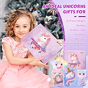 Unicorns Gifts for Girls 5 6 7 8 9 10+ Years Old, Kids Unicorn Toys with Light Up Plush Star Pillow/ Diary/ Headband/ Eye Mask/ Water Bottle, Soft Plush Toys Set for Teens Birthday Gifts Christmas