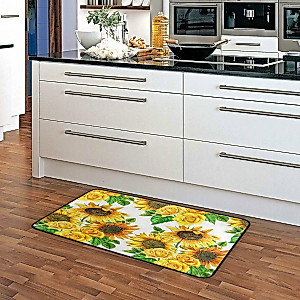 ALAZA Sunflower Kitchen Rug, Yellow Sunflower Rose Non Slip Bath Runner Rugs Mat for Bathroom Kitchen Indoor Floor Mats Doormat 39"x 20"