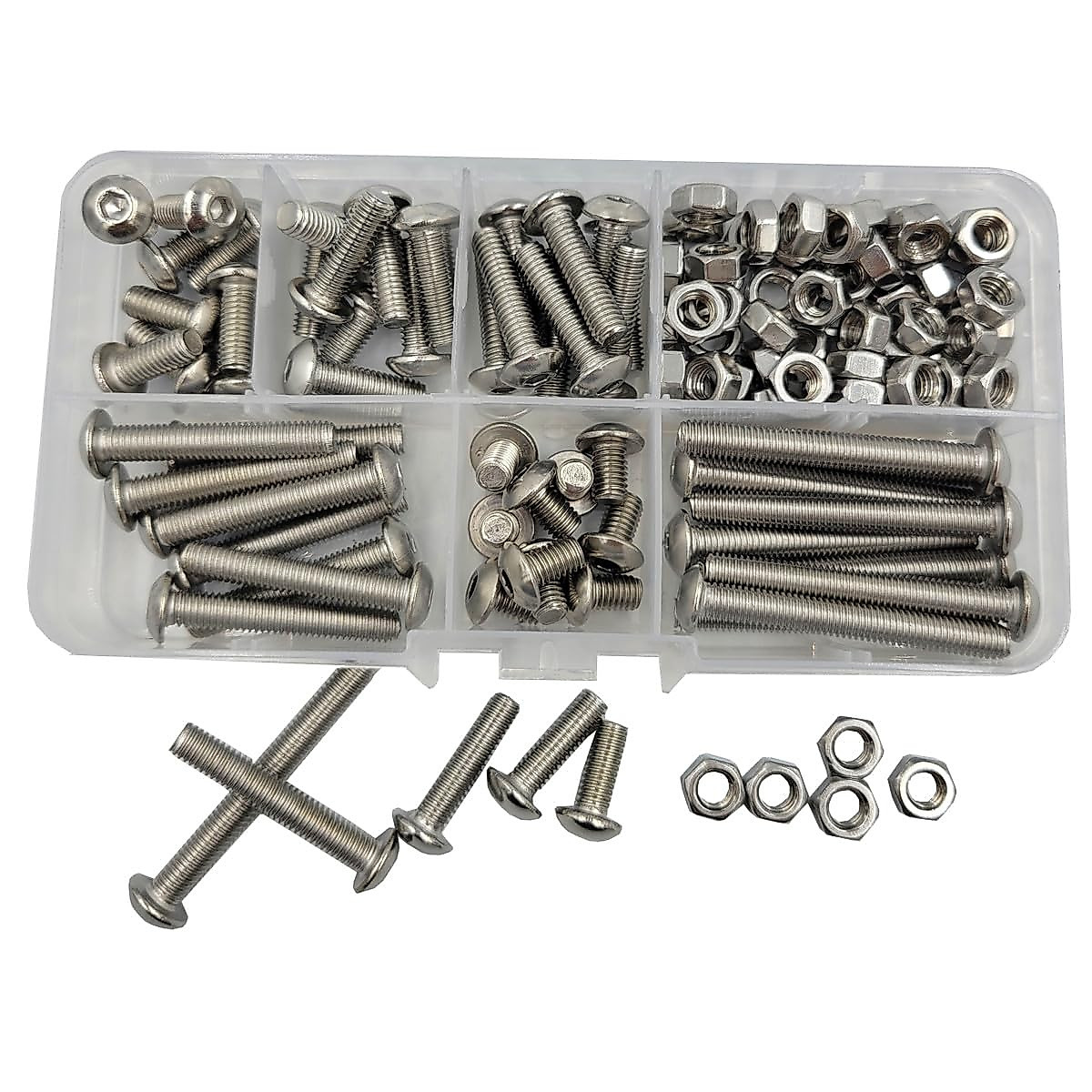 120Pcs M5 x 8mm,12mm,16mm,20mm,30mm,40mm Hex Socket Head Cap Bolts Nuts Screws Assortment Set 304 Stainless Steel Allen Socket Drive Machine Screws with Wrench (120PCS M5 Hex Screws Nuts)
