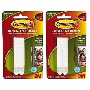 Command Narrow Picture Hanging Strips, White, 8-Sets