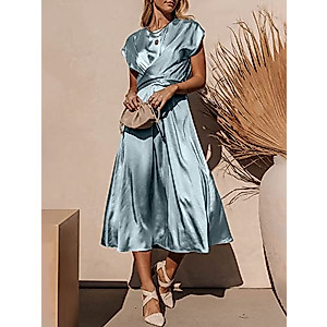 ANRABESS Women's 2023 Formal Dress for Women Summer Maxi Elegant Satin Cocktail Dress Sleeveless Wrap A-Line Flowy Midi Wedding Guest Silk Semi Formal Dress 916huilan-S Grey Blue