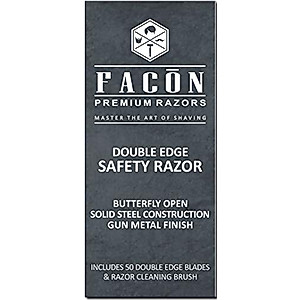 50 BLADES + Facón Classic Long Handle Double Edge Safety Razor - Platinum Japanese Stainless Steel Blades - Butterfly Open Shaving Razor for Smooth Wet Shaving Experience - 200+ Shaves