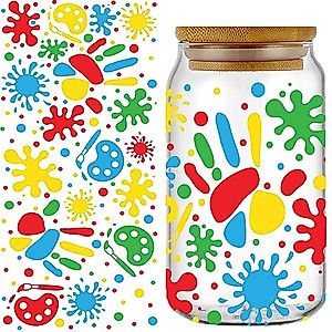 Myhiju 5 Sheets UV DTF Transfer Sticker for 16OZ Libbey Glass Cups, UV DTF Cup Wrap Transfer Cup Stickers Clear Film Transfer Paper Mug Stickers Waterproof DIY Rub on Transfers for Crafts Decals (Style3)