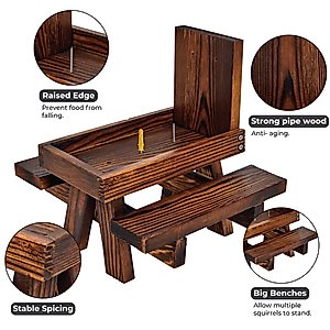 VASGOR Squirrel Feeder Table with Umbrella, Wooden Squirrel Picnic Table, Durable, Corn Cob, Solid Structure and 2 x Thick Benches, Stable, 8.3 x 7 x 8 Inches (1)