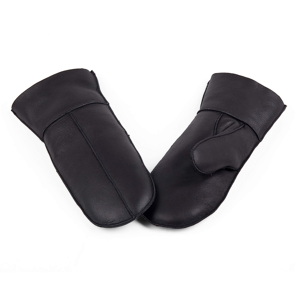 Zavelio Women's Premium Shearling Sheepskin Leather Fur Mittens Black Small