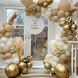 Styirl 130pcs Metallic Gold Balloons Garland Kit - Gold Latex Balloons Different Sizes 18 12 10 5 Inch Party Balloon Kit for Birthday Party Graduation Baby Shower Wedding Holiday Balloon Decoration