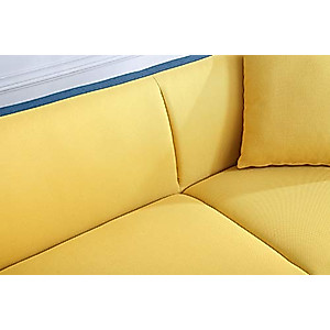 Greatime Linen Fabric Upholstery Modern Design Loveseat with Toss Pillow and Wood Legs