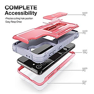 FITO for Samsung Galaxy S21 5G Case, Dual Layer Shockproof Heavy Duty Case for Samsung S21 5G Phone Built-in Kickstand, Without Screen Protector (Pink, 6.2 inch)