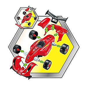 PREXTEX 53 Piece Build Your Own Racer Car Set STEM take Apart Toys for Boys with Real Working Drill and Screws 53 Piece Take-A-Part Toy for Boys and Girls with Lights and Sounds