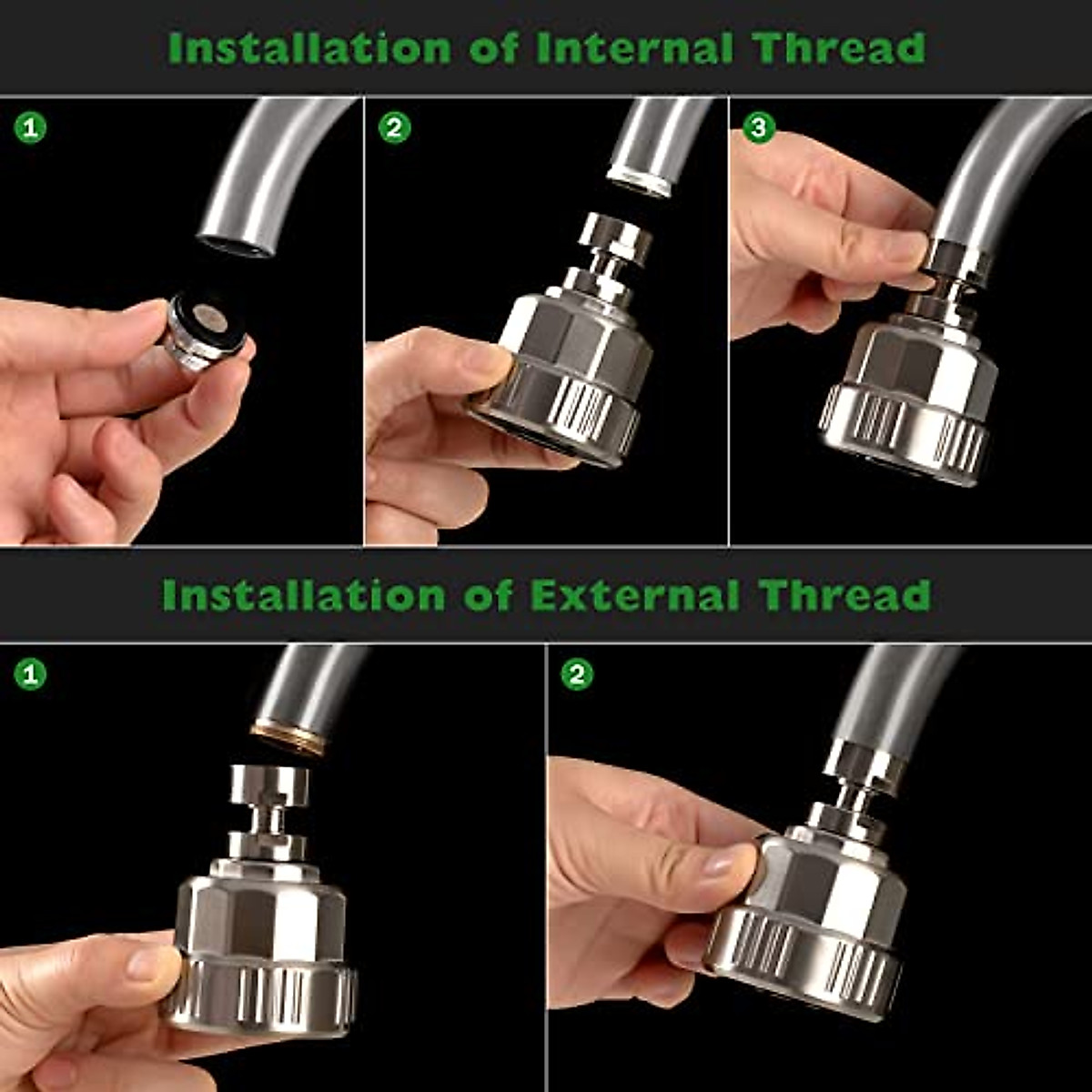 Faucet Sprayer Attachment, Big Angle Swivel Kitchen Faucet Aerator,Sink Faucet Head Replacement, 5 Spray Models, 55/64-27UNS Famale Thread, Male Thread Adapter included, Brushed Nickel