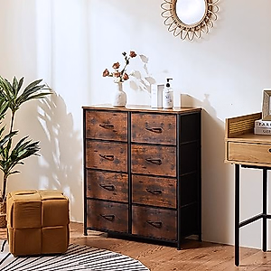 Dresser for Bedroom, Drawer Dresser Organizer Storage Drawers Fabric Storage Tower with 8 Drawers, Chest of Drawers with Fabric Bins, Steel Frame, Wood Top for Bedroom, Kids Room,Closet, Entryway