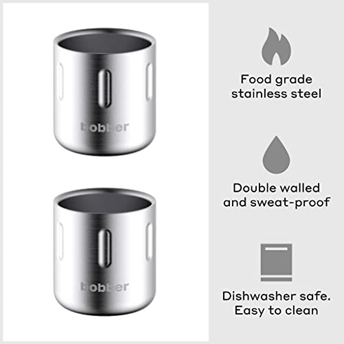 BOBBER Shot - 3.4 oz (100ml) Stainless Steel Double Walled Espresso Cups - Set of 2 Heat Resistant Non Insulated Metal Coffee Cups With Gift Box (Matte)