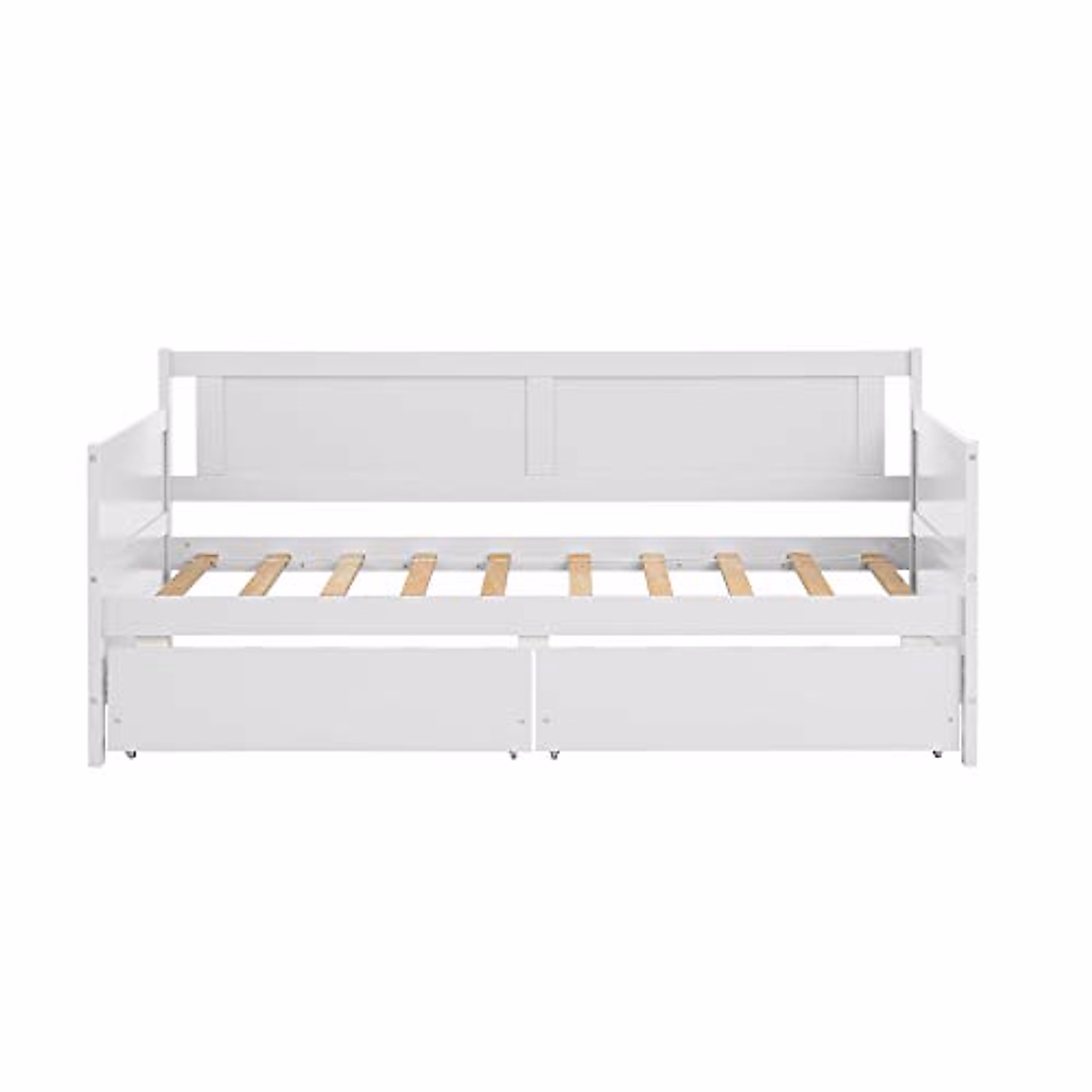 Lepfun Designs Twin Daybed with Two Drawers, Wood Twin Size Sofa Bed Frame with Wooden Slat Supports, Storage Daybed for Bedroom, Living Room (White, Twin with Drawers)