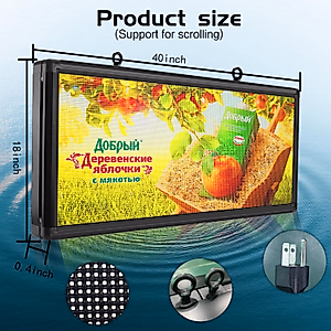 P6 Outdoor Full Color 40'' x 18'' Scrolling LED Display with High Resolution High Brightness images Video led Sign for Advertising (40x18 inch)