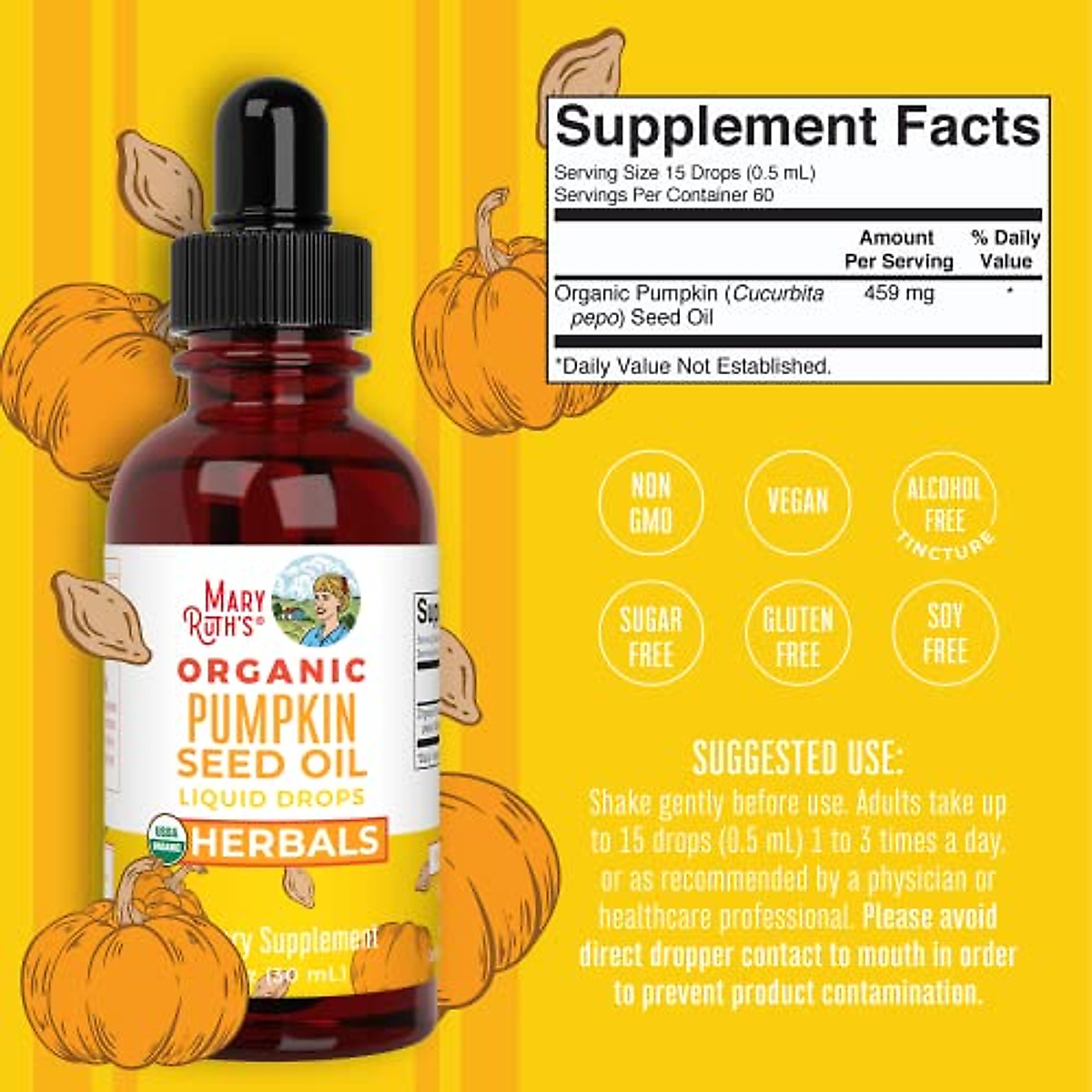 Pumpkin Seed Oil Liquid Drops by MaryRuth's | 2 Month Supply | Sugar Free | USDA Organic Pumpkin Seed Oil for Men & Women | Urinary Tract Support | Hair & Skin Health | Vegan | Gluten Free | 1 Fl Oz