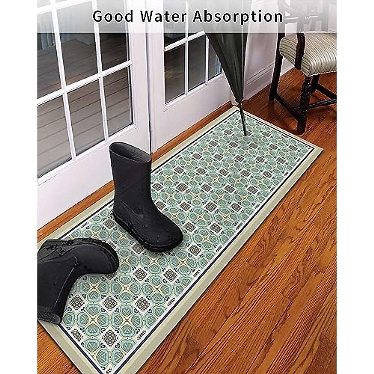 KITHOME Front Door Mat Bohemia Style Geometric Striped Light Green Indoor Outdoor Entrance Doormat Washable Floor Mats for Front Door Bathroom Kitchen Runner Rugs 18x47 Inch