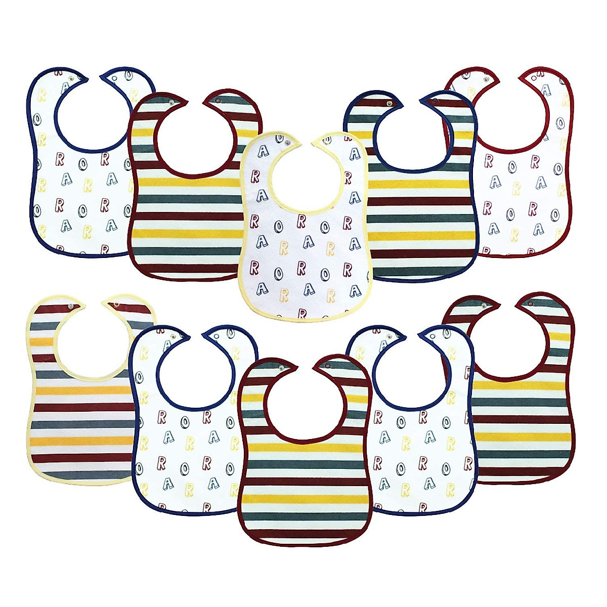 BornCare 10 pack baby bibs 3 Layer Drool Waterproof 6-24 months Bibs, Baby boy or girl Super Absorbent Bibs with snap for drooling 100%