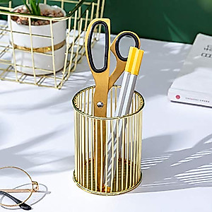 Gold Metal Pen Holder for Desk, Makeup Brushes Cup, Pencil Holders, Office&Home Organizer