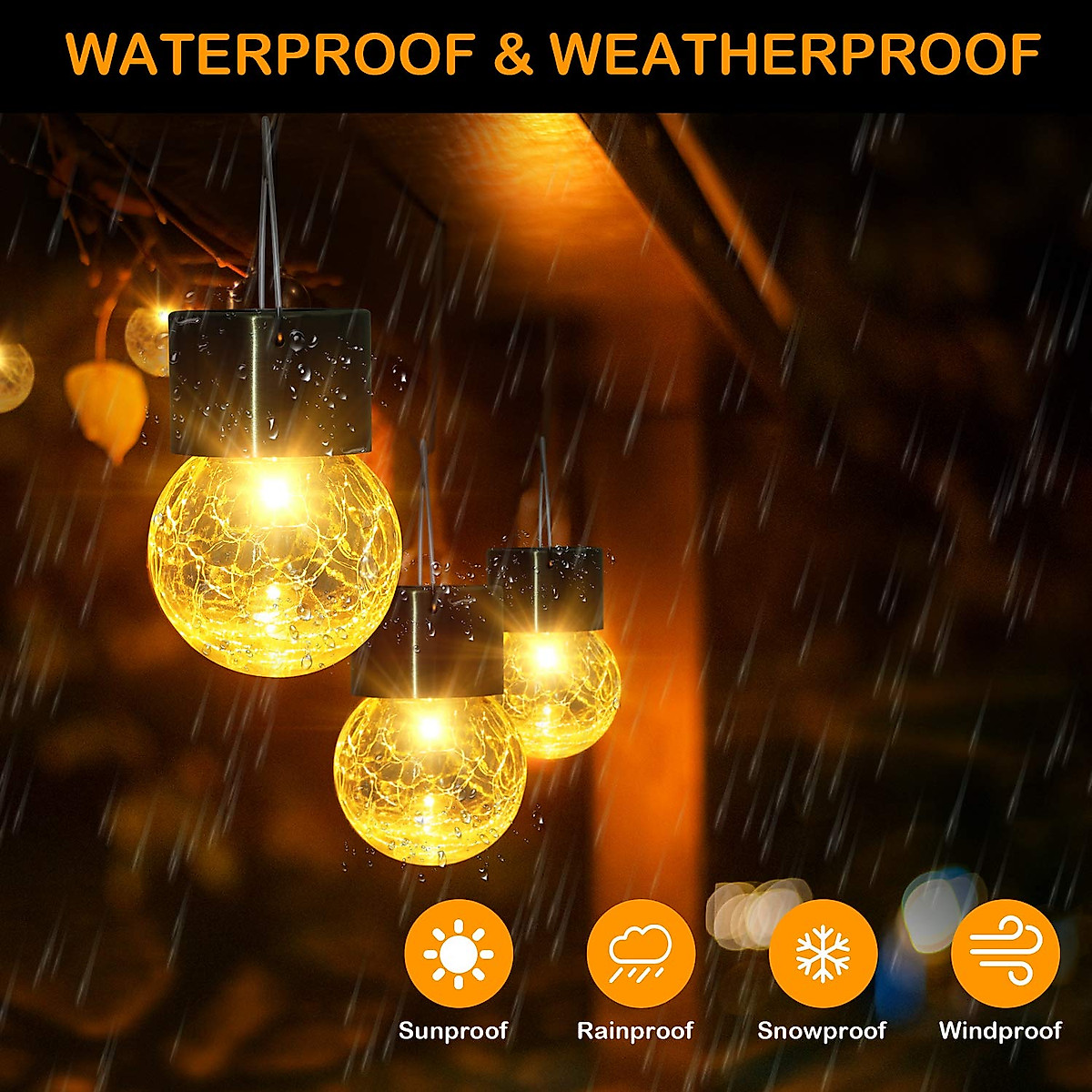 LEDIKON 12 Pack Hanging Solar Lights Outdoor Decorative,Solar Powered Cracked Glass Ball Lights,Waterproof Outdoor Hanging Globe Tree Lights with Clip for Garden Patio Path Balcony Backyard,Warm White