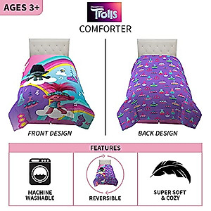 Franco Kids Bedding Super Soft Reversible Comforter, Twin/Full, Trolls World Tour