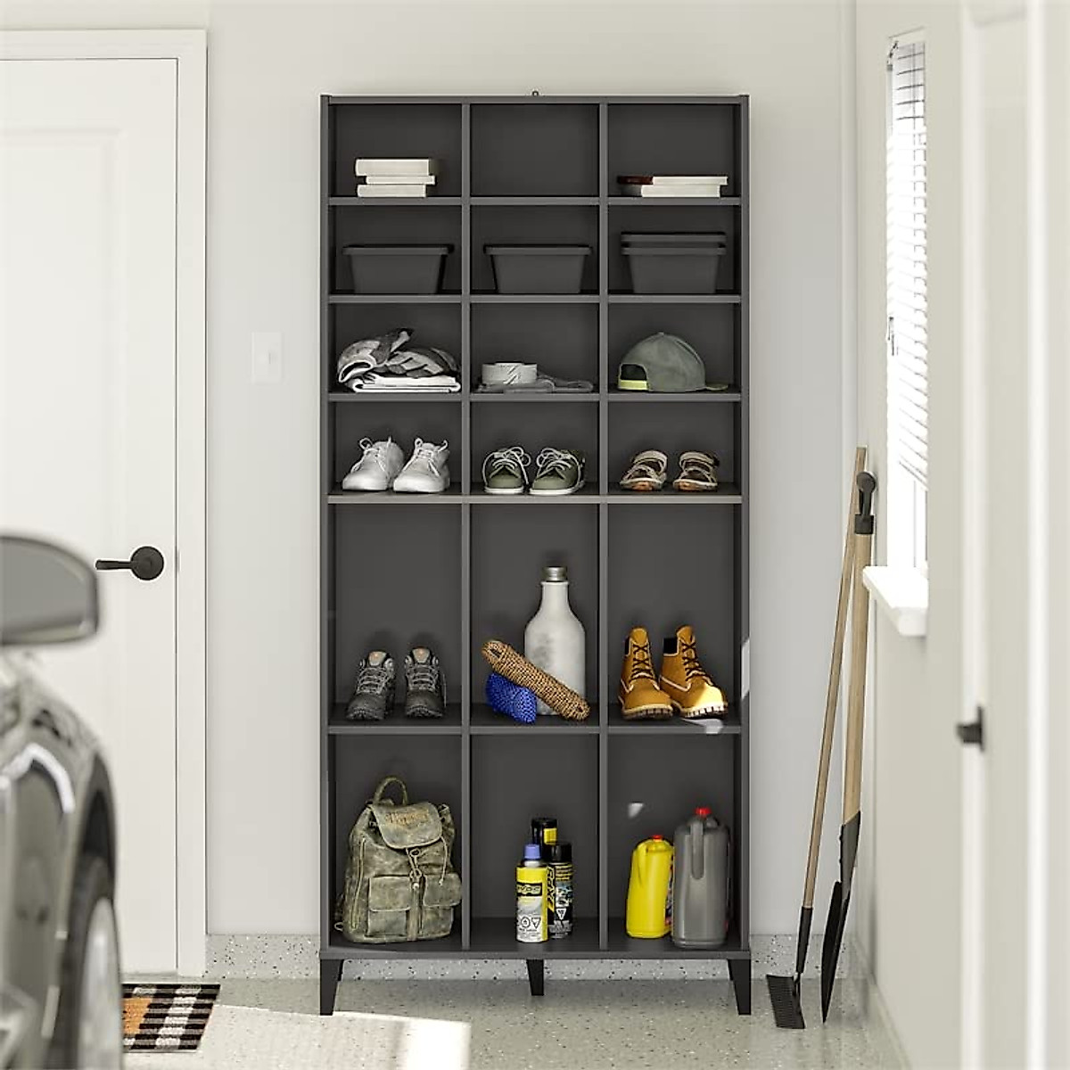 Ameriwood Home Flex Athletic Shoe Storage Cabinet for Boots & Tennis Shoes, Graphite