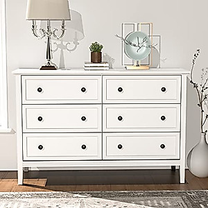 LYNSOM White Dresser, Modern Dresser for Bedroom with Deep Drawers, Wooden 6 Drawer Double Dresser for Living Room, Wide Chest of Drawers with Storage for Home