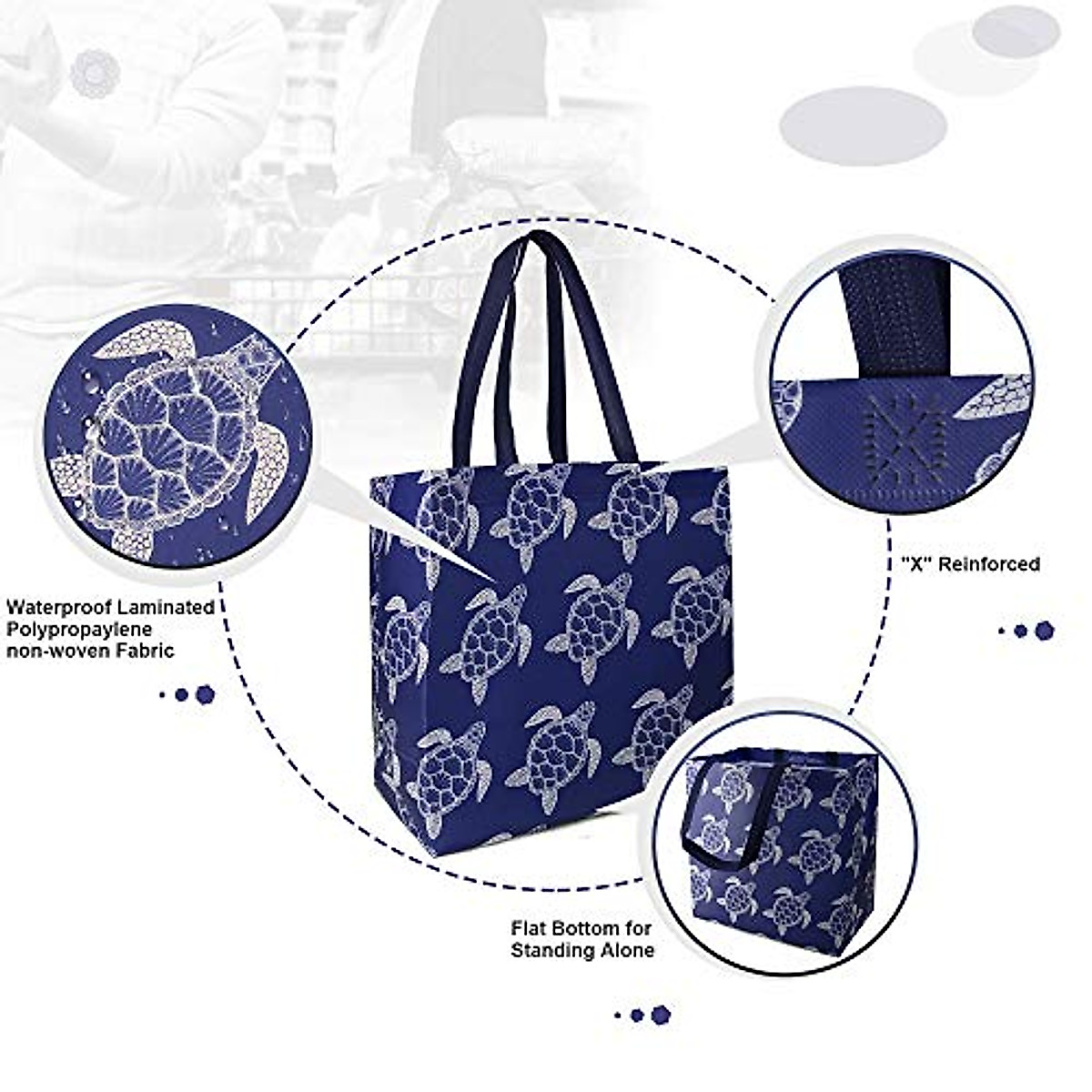 BeeGreen Reusable Grocery Bags Set of 12 Lightweight Recycling Shopping Totes with Long Handle Durable Portable Shopper Baggies for Groceries Supermarket Gift