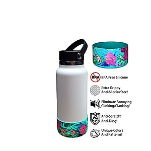 Protective Silicone Bottom Sleeve, 12oz-40oz. Fits All Vacuum Insulated Stainless Steel Water Bottles, Anti-Slip, Anti-Scratch, Rubber Flex Skin Cover (12-24oz, Light Blue Hawaiian Floral)