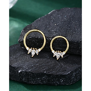 COCHARM 14K Gold Septum Rings 14K Yellow Gold Septum Piercing Jewelry 16g Septum Clicker 14kt Real Gold Daith Earrings Solid Gold Daith Piercing 8mm 14K Gold Daith Jewelry for Women Men