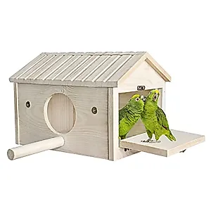 HiCaptain Large Parakeet Nesting Box, Natural Wood Bird Breeding Nest Box for Cockatiel, Lovebird, Budgie, Parrot and Small to Medium Birds (9.2"x6.5"x6.9")- Large