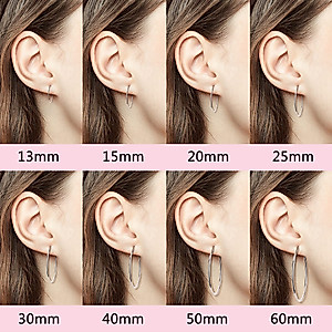 Milacolato Sterling Silver Hoop Earrings Set 2mm Thin Hoop Earrings 18K White Gold Plated Click-Top Huggie Hoops Earrings Small Medium Large Hoop Earrings for Women 13/15/20mm