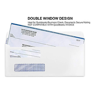 #8 Double Window Security Check Envelopes, No.8 Double Window Bussiness Envelopes Designed for QuickBooks Checks - Computer Printed Checks - 3 5/8 X 8 11/16 (NOT for INVOICES) - 24 LB - 500 Count