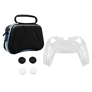iFCOW 6-in-1 Game Controller Protective Case Set EVA Storage Bag + Protective Case + Rocker Caps Fit for PS5 Controller