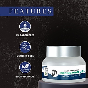 AMAzing Earth Beard & Mustache Holding Wax Gel for Men - Certified Organic, Strong Hold, Styling, Argan Oil, Chemical Free, 100% Vegan & Cruelty Free - 50gm