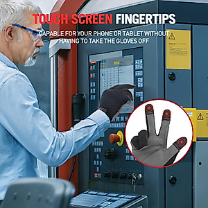 HANDLANDY Mens Work Gloves Touch Screen, Synthetic Leather Utility Gloves, Flexible Breathable Fit- Padded Knuckles & Palm (Large, Black)