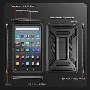 All-New Amazon Fire Max 11 Tablet case (13th Generation, 2023 Release), DJ&RPPQ Full Body Rugged Hands-Free Viewing Stand Back Cover with Screen Protector, Incompatible with iPad Samsung - Black