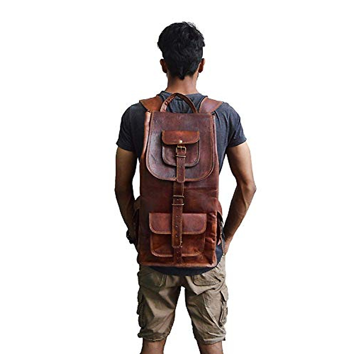 18" Brown Leather Backpack Vintage Rucksack Laptop Bag Water Resistant Casual Daypack College Bookbag Comfortable Lightweight Travel Hiking/Picnic for Men