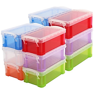 FUNSUEI Storage Box, 12 PCS 5.31 x 2.95 x 1.97 Inch Colorful Mini Plastic Organizer with Lids, Stackable Small Storage Containers for Craft, Jewelry