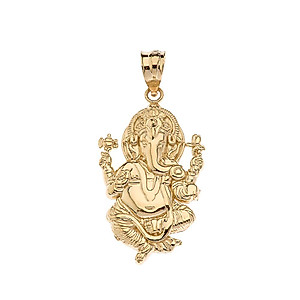 CaliRoseJewelry 10k Hindu Lord Ganesh Ganesha Elephant Hindu God of Fortune Charm Pendant in Yellow Gold