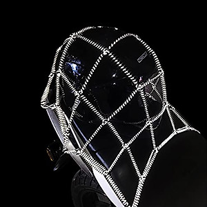 Motorcycle Reflective Cargo Net, 15.7"x15.7" Bungee Cargo Net Natural Latex Core, Stretchable Luggage Thicken Netting with 6 Hooks, Fuel Tank Helmet Mesh for Motorcycle Bikes ATVs UTVs (Black)