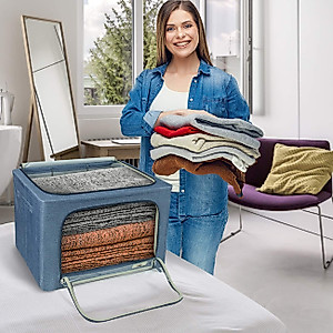 Sorbus Jumbo Storage Bins with Metal Frame - Oxford Fabric Storage Containers with Large Clear Window & Carry Handles - Stackable & Foldable Clothes Organizer Bags for Bedding Linen, Clotheing & More