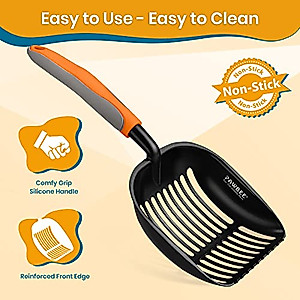 PAWBEE Metal Cat Litter Scoop - Premium Non-Stick Cat Litter Scooper with Holder - Deep Shovel Cat Scooper - Long Non-Slip Handle Kitty Litter Scoop - Cat Poop Scooper - Cat Scooper for Litter Box