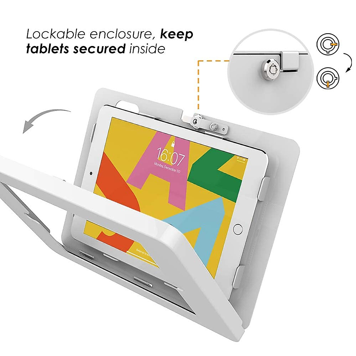 Beelta Tablet Wall Mount Compatible with 10.2 inch iPad 7 8 9 Swivel Base, Key Lock, All Metal - BSW101T